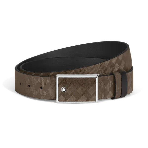Montblanc 35mm Reversible Leather Belt With Marquetry Buckle - Noisette
