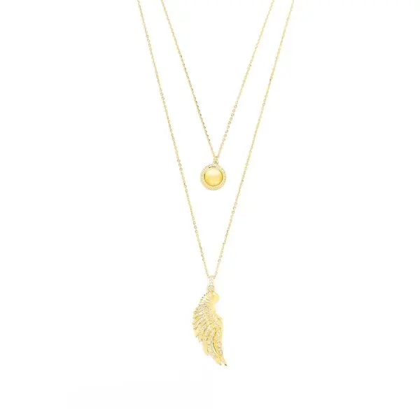 SEVEN SAINTS Layered Angel Wing And Quartz Necklace - Gold/yellow