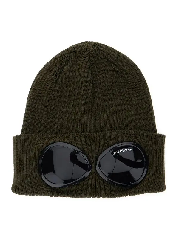 C.P. COMPANY Cotton Ribbed Knit Beanie With Goggle Lenses - Verde