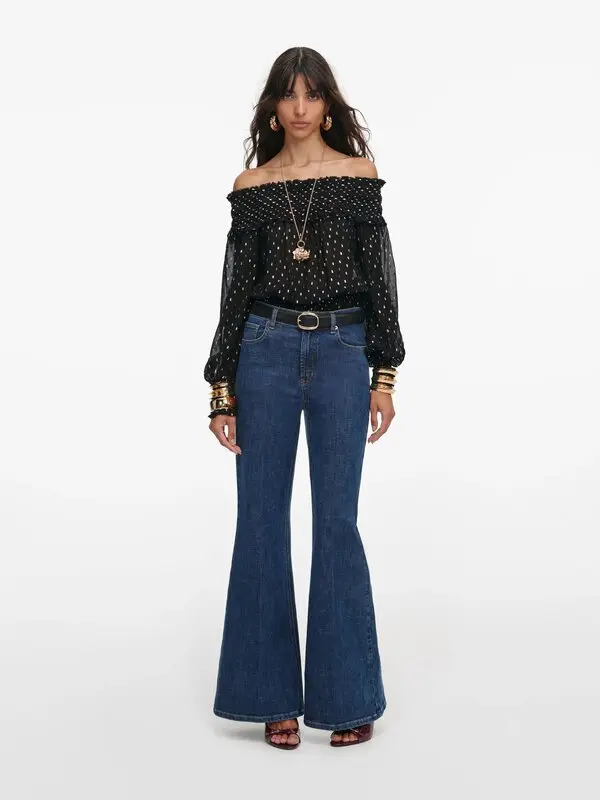 SELF-PORTRAIT Off-the-shoulder Ruffled Chiffon Top - Nero