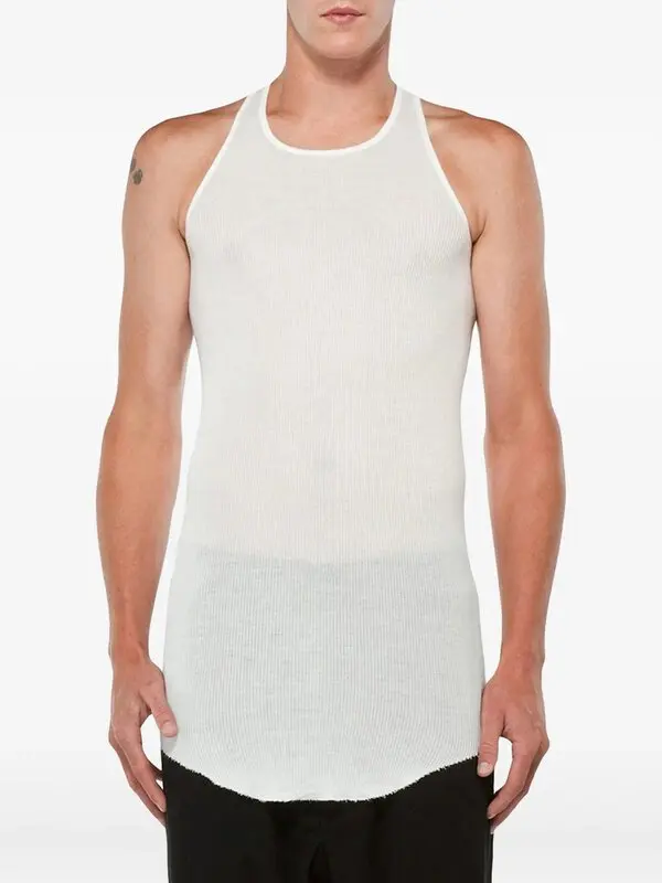 Rick Owens Ribbed Semi-sheer Sleeveless Tank With Curved Hem - Bianco