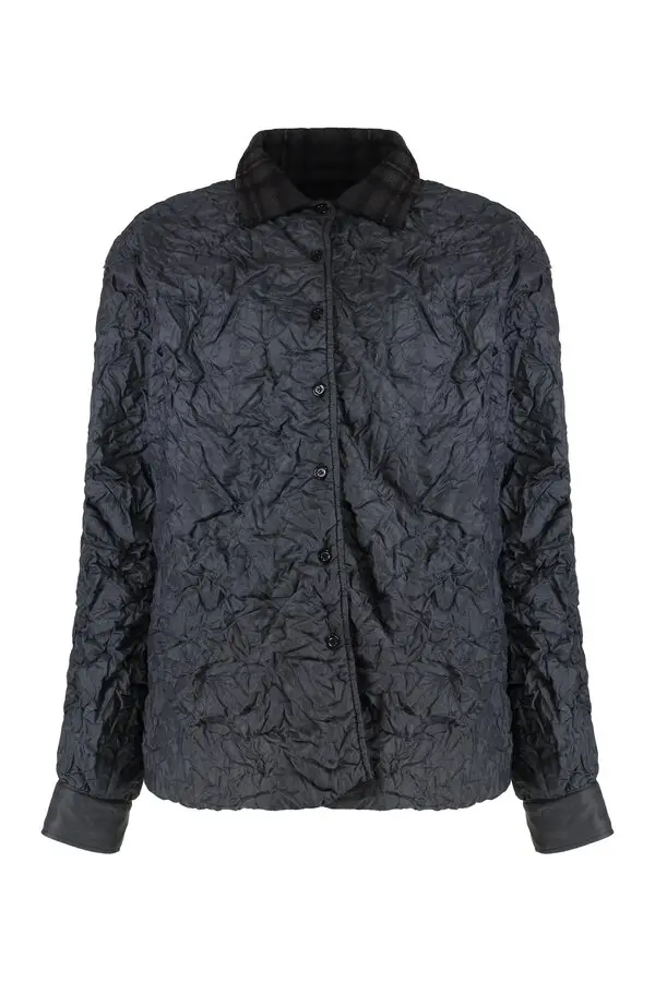 MAISON MARGIELA Reversible Padded Jacket With Crinkled Quilted Panels And Plaid Wool Collar - Grey