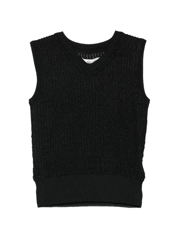 MAISON MARGIELA Polo Collar Sleeveless Knit Top With Ribbed Hem - Nero