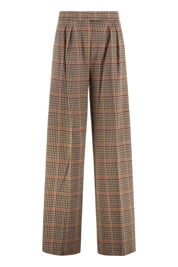 Max Mara Prince Of Wales Pattern Wool-cotton Trousers With Double Pleats - Multicolor