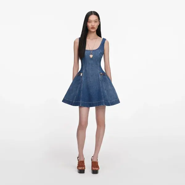 SELF-PORTRAIT Low-back Mini Dress With Exposed Zip And Pockets - Blu
