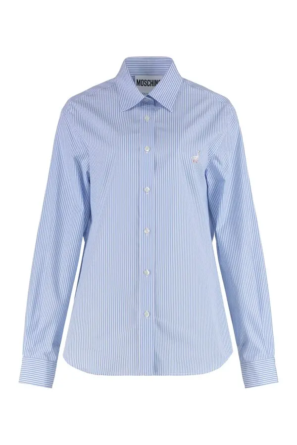 Moschino Striped Cotton Shirt With Rounded Hem
