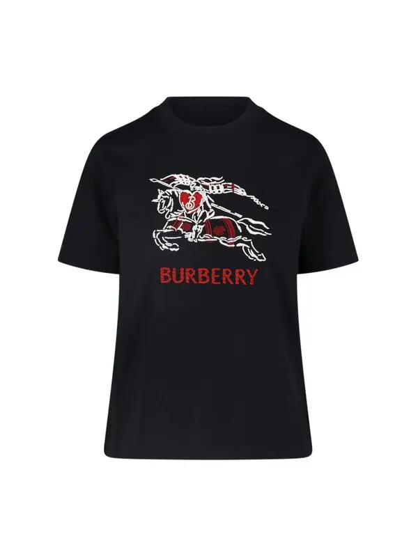 Burberry Embroidered Logo Cotton T-shirt - Black