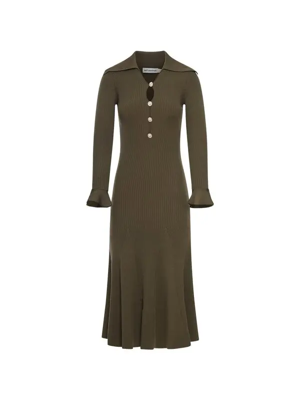 SELF-PORTRAIT Oversized Collar Keyhole Cut-out Dress With Gold Button Detail
