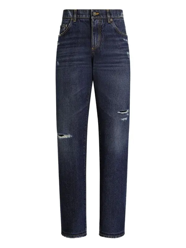 Dolce & Gabbana Loose-fit Distressed Five-pocket Jeans With Back Logo Plaque