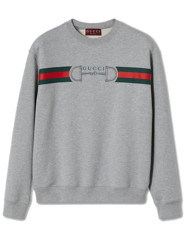 Gucci Horsebit Web-print Embroidered Crewneck Sweater