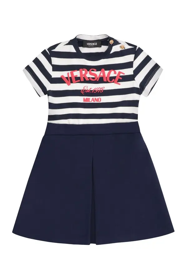 YOUNG VERSACE Striped Cotton Mini Dress