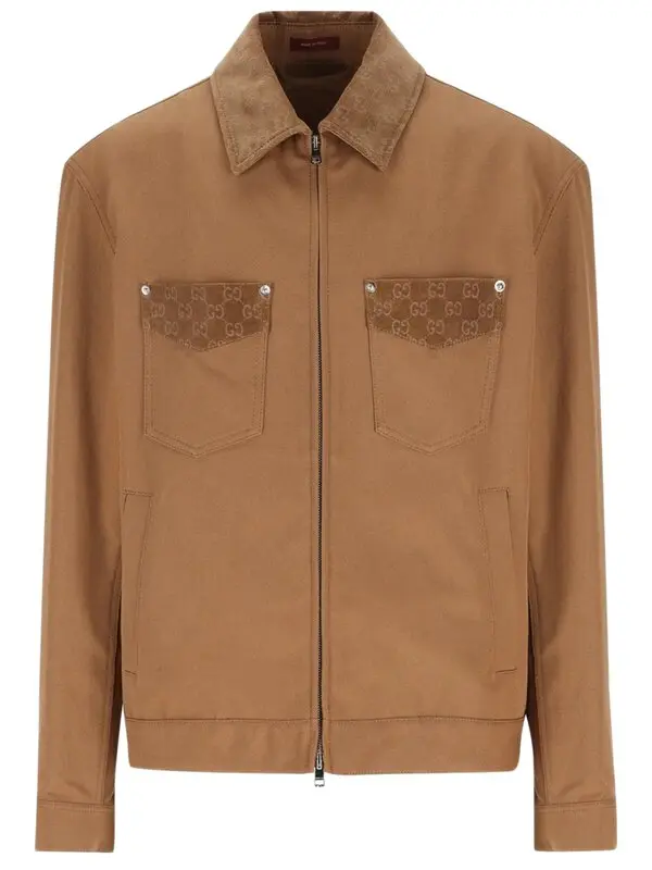 Gucci Classic Gg Motif Zip Jacket With Buttoned Cuffs