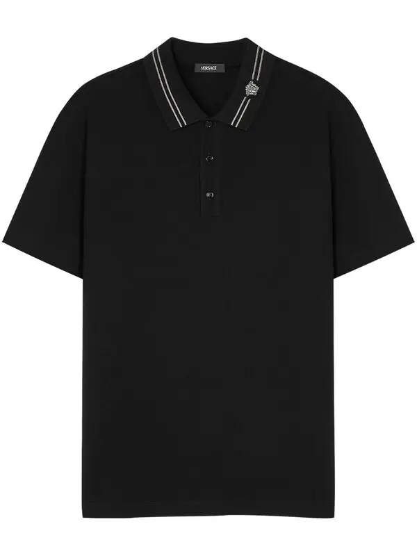 Versace Medusa Embroidered Short-sleeve Polo Shirt With Pointed Collar And Three-button Placket