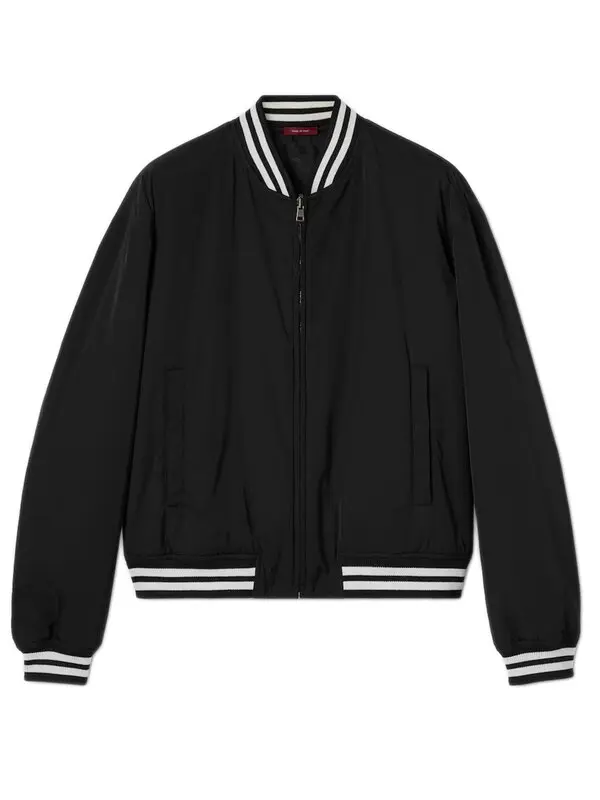 Gucci Technical Nylon Twill Padded Jacket With Striped Rib Trim
