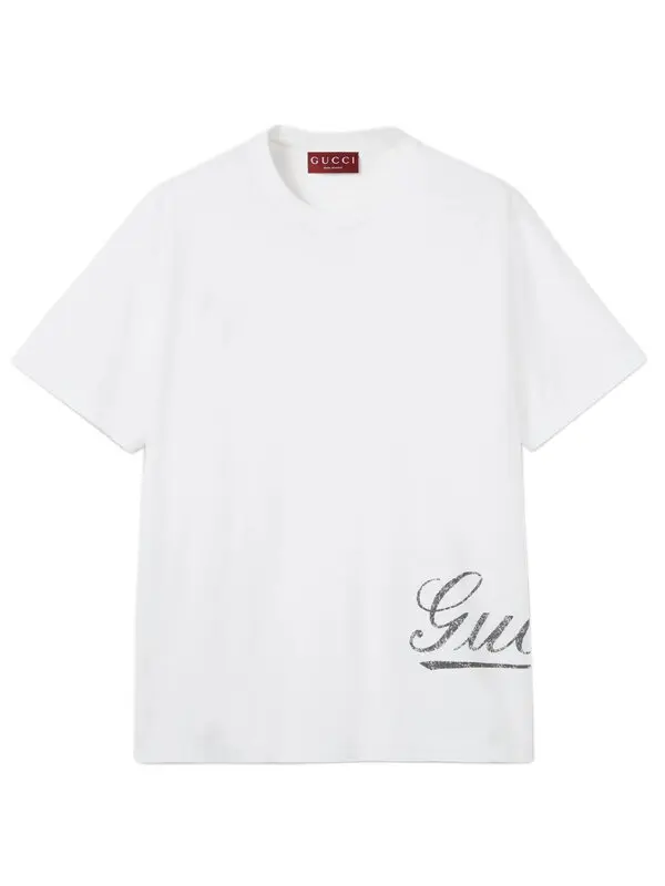 Gucci Script Logo Print Crewneck T-shirt With Short Sleeves