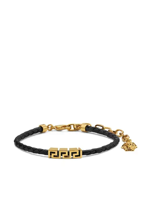 Versace Greek Motif Leather Chain Bracelet - Nero