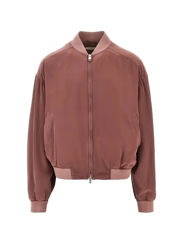 Versace Garment-dyed Silk Bomber Jacket With Ribbed Trim And Embroidered Logo - Viola
