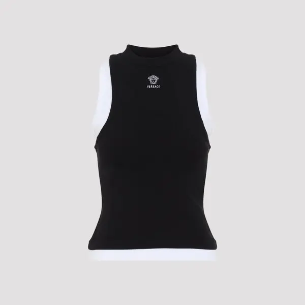 Versace Cotton Jersey Tank Top With Stretch - Black