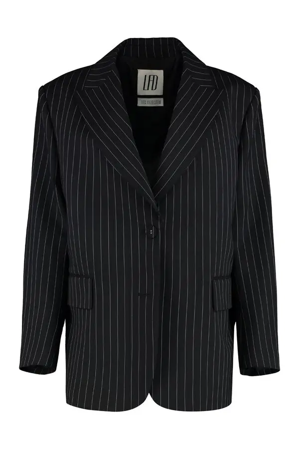 LES FILLES D'EVA Oversized Pinstripe Blazer With Notch Lapel & Structured Shoulders
