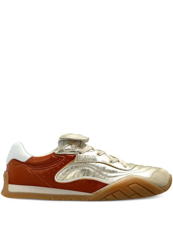 Fendi Suede And Leather Lace-up Sneakers - Oro