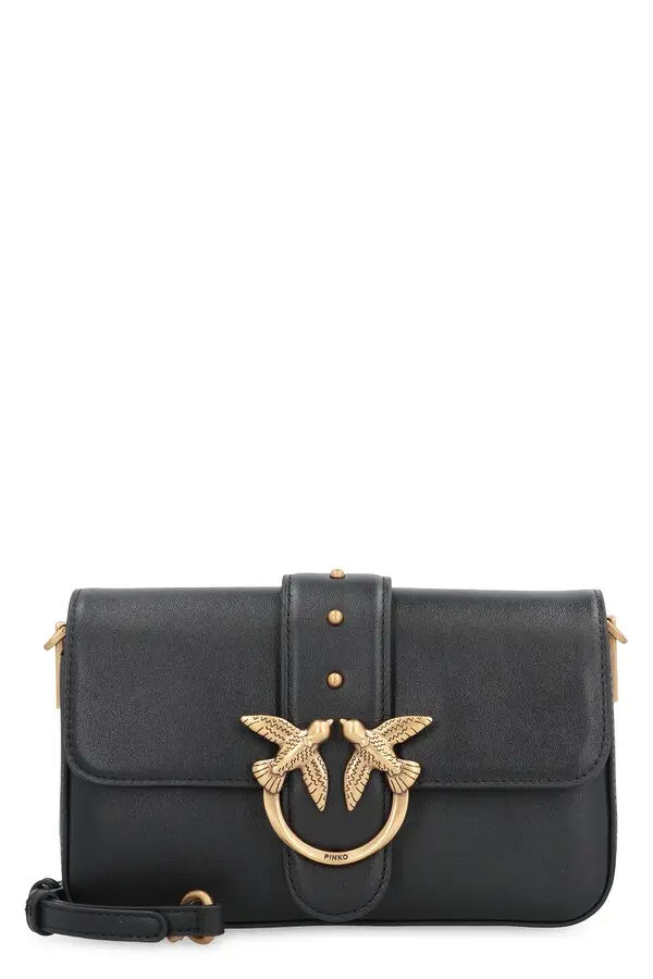 Pinko Love One Mini Slouchy Leather Shoulder Handbag - Black