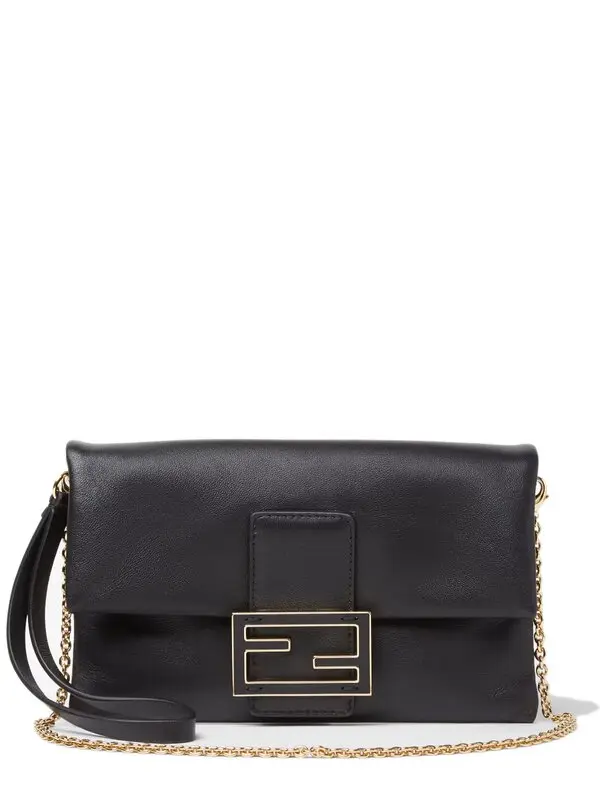 Fendi Mini Leather Shoulder Bag With Ff Clasp, 13cm X 21cm X 3cm
