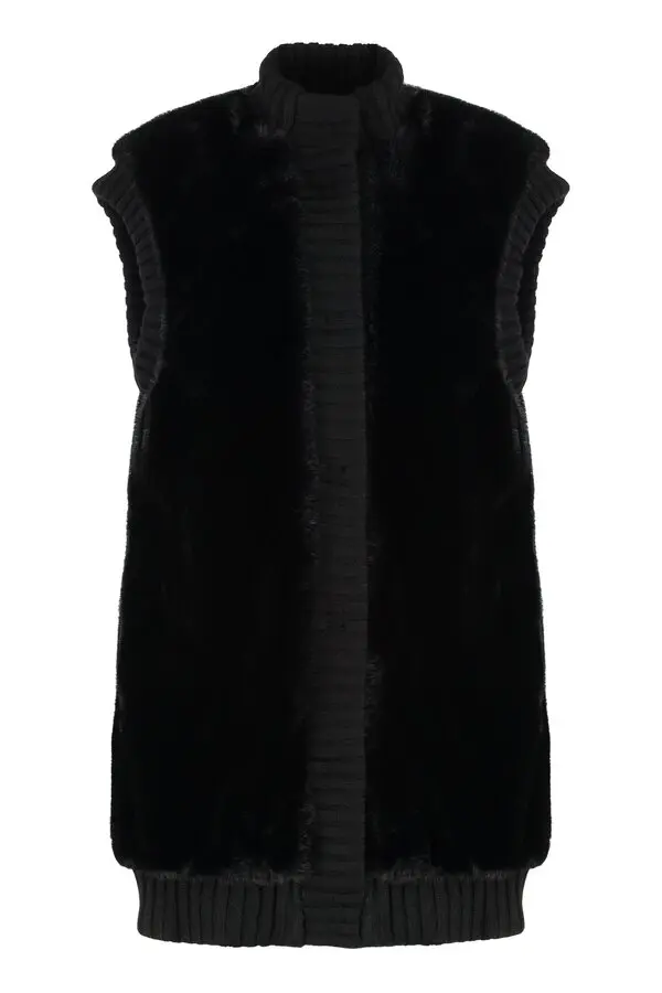 Pinko Long Fur-effect Vest With Ribbed Trim