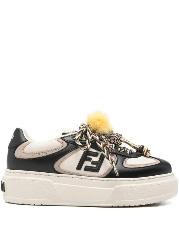 Fendi Leather Platform Sneakers With Ff Appliqué And Charm Detail