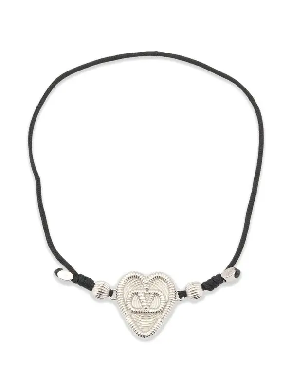 Valentino Garavani Hammered Heart Metal Pendant With Vlogo Signature Bracelet - Nero