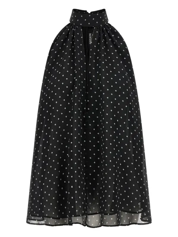 ROTATE BY BIRGER CHRISTENSEN Sleeveless Chiffon Dotted Print High Neck Top With Side Bow Detail - Nero