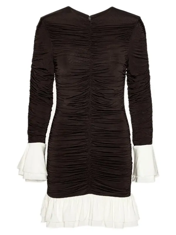 ROTATE BY BIRGER CHRISTENSEN Mini Dress With Ruffle Details And Long Sleeves - Marrone