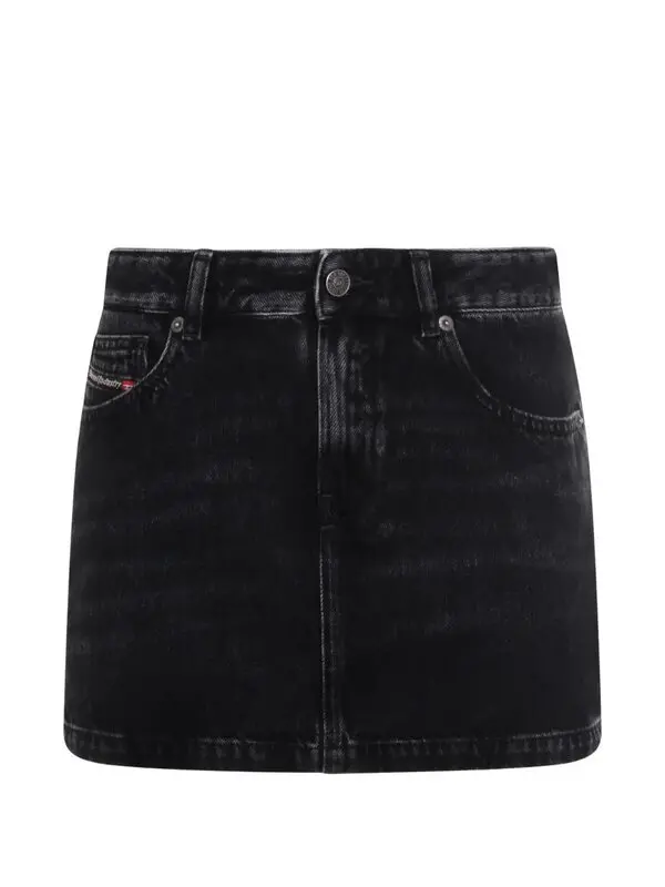 DIESEL® Denim Skirt With Signature Jeans Pocket, Jacron Back Patch, Button & Zip Closure, Five-pocket Styling