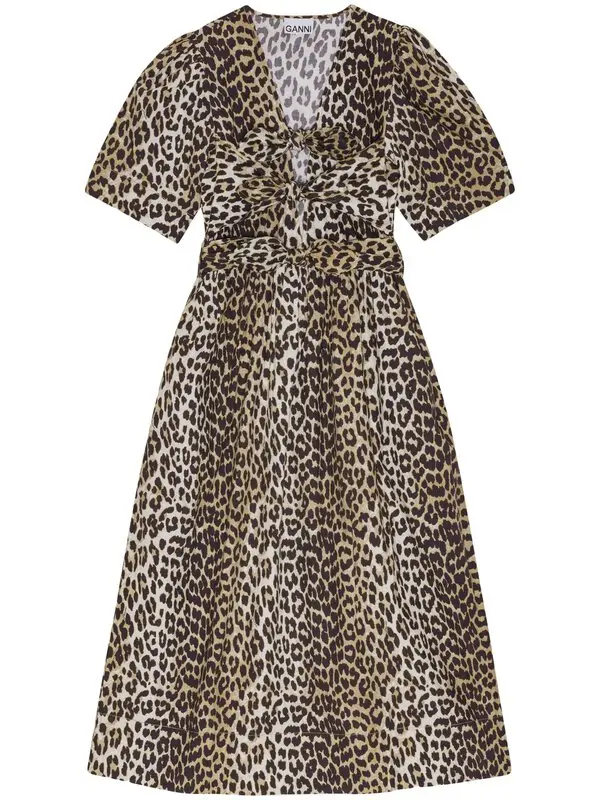 GANNI Deep V-neck Mini Dress With Front Bow Detail - Marrone