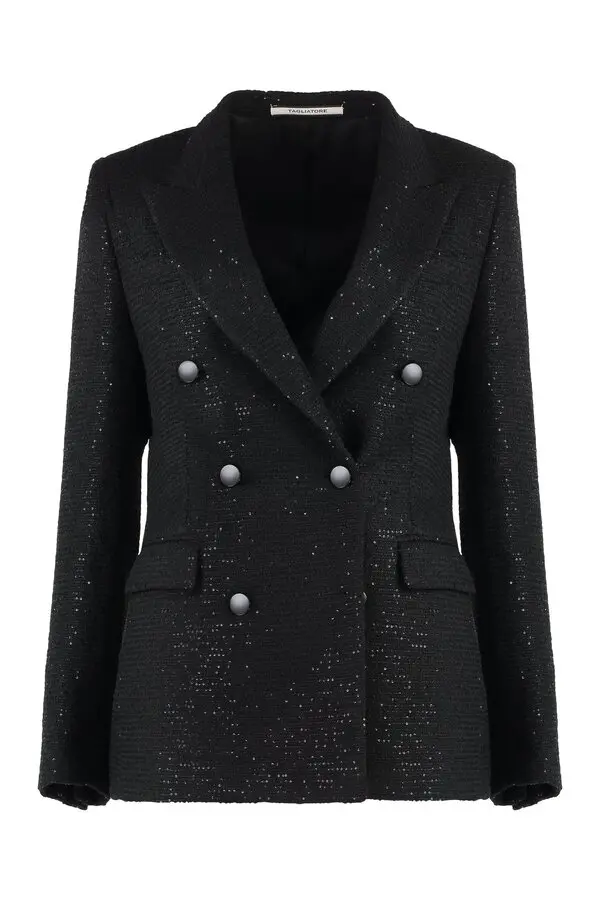 0205 TAGLIATORE Sequin Double-breasted Blazer With Padded Shoulders
