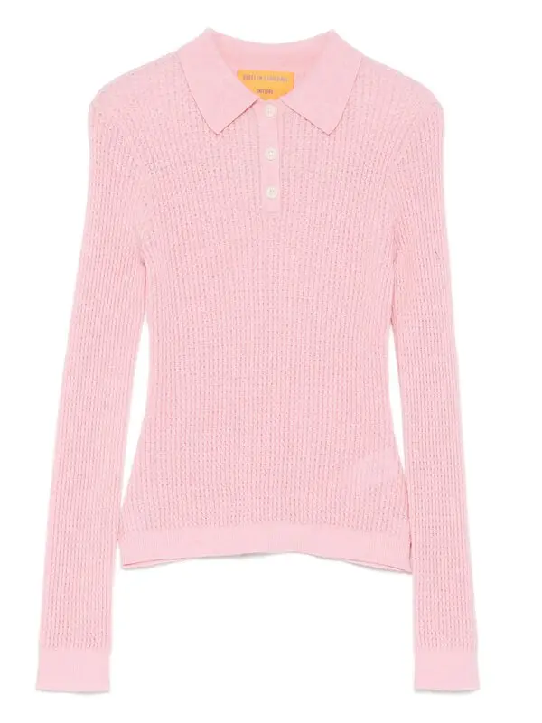 Guest In Residence Honeycomb Knit Polo Sweater, Polo Collar, Three-button Front Closure - Rosa