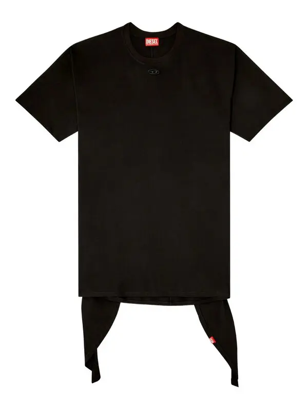 DIESEL® Front Tie Cotton Dress With Embroidered Oval D Cut-out And Dropped Sleeves - Nero