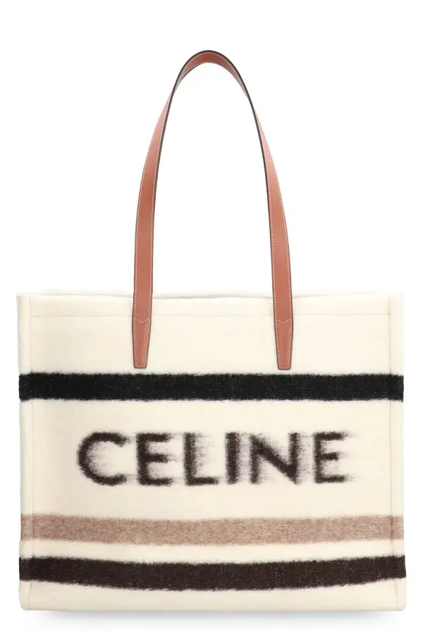 Celine Large Faux Fur Basket Tote With Leather Handles