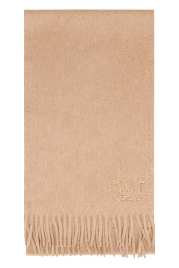 Max Mara Cashmere Stole With Fringed Hem And Embroidered Logo