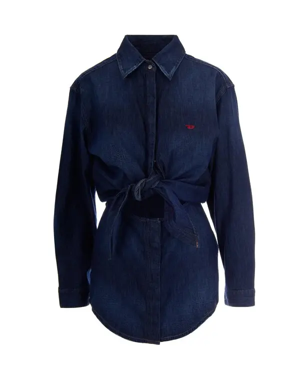 DIESEL® Blue Denim Shirt Dress With Tie Detail