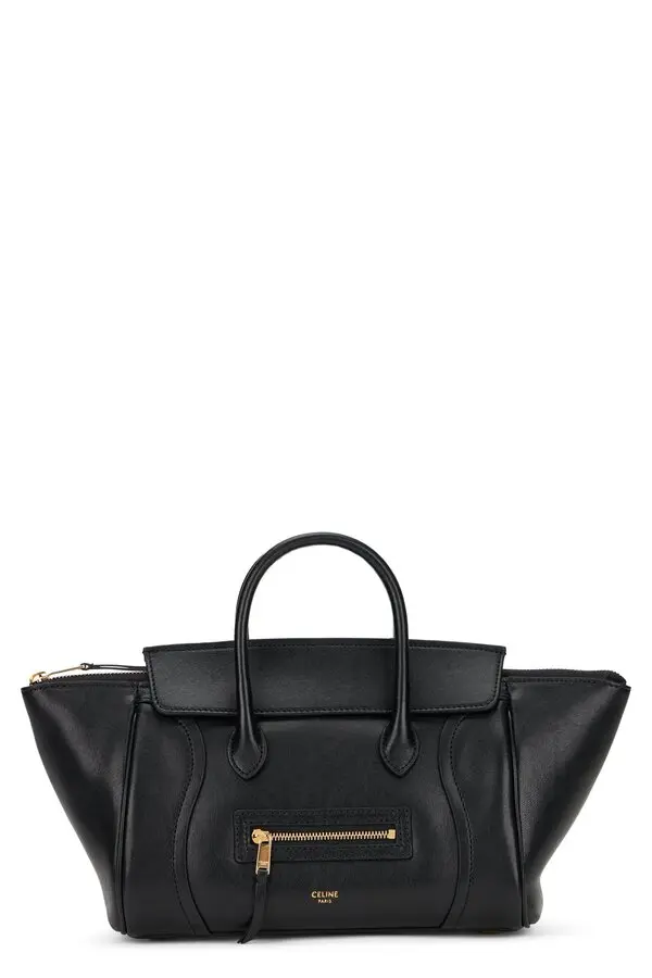 Celine Leather Luggage Handbag With Gold-tone Hardware - Black