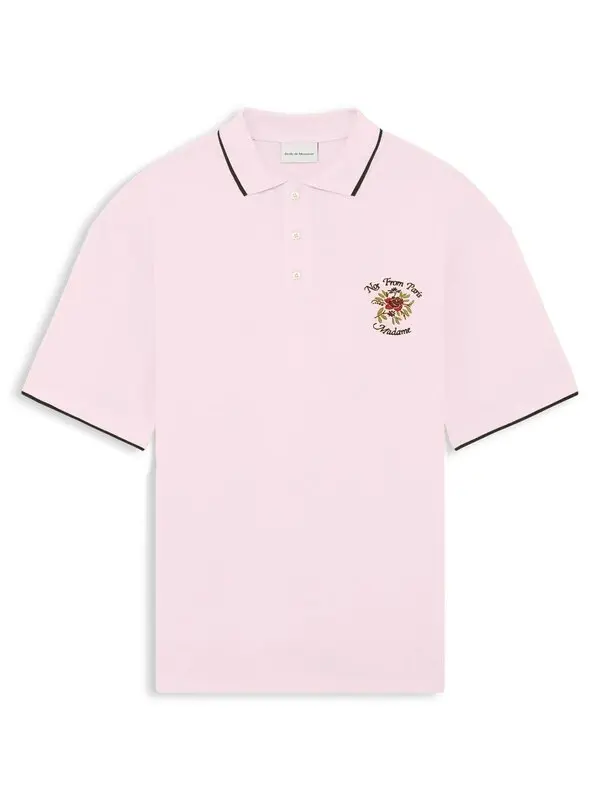 Drole De Monsieur Short-sleeved Polo Shirt With Front Embroidered Slogan - Rosa