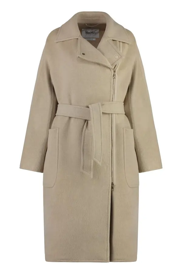 Max Mara Agosto Wool Jacket With Lapel Collar And Coordinated Waist Belt - Beige