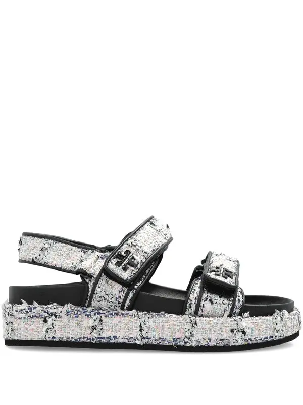 Tory Burch Tweed Platform Sandals With Logo Velcro Closure - Rosa