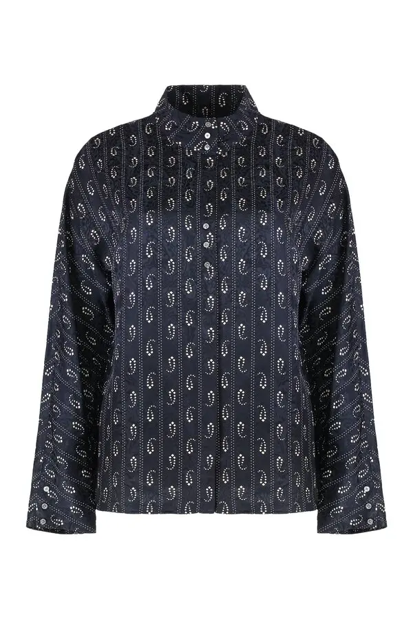 Tory Burch Jacquard Paisley Viscose-silk Blouse - Blue