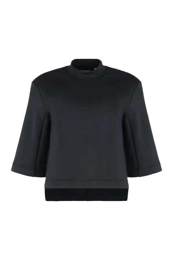 Moncler Techno Fabric T-shirt With Logo Patch And Side Slits