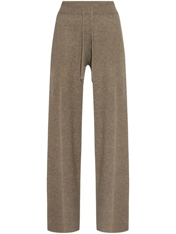 LISA YANG Cashmere Elastic Waist Wide-leg Pants With Side Pockets - Marrone