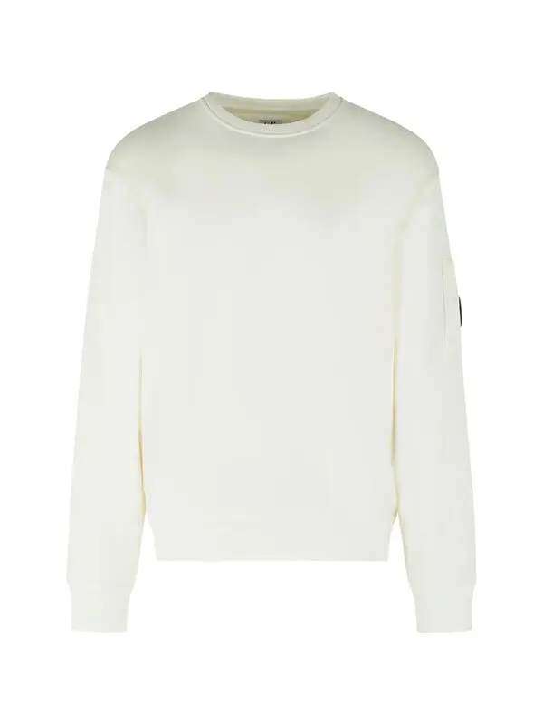 C.P. COMPANY Cotton Crewneck Sweatshirt With Lens Pocket - Bianco