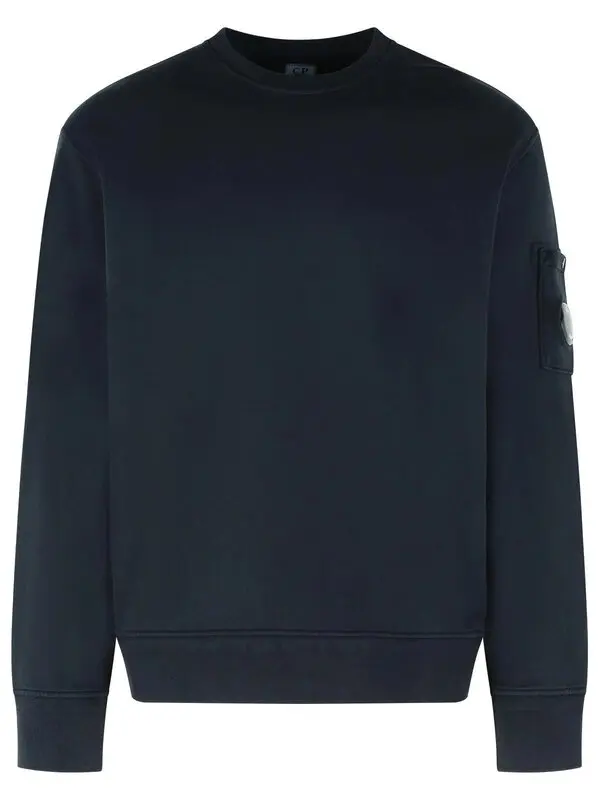 C.P. COMPANY Cotton Crewneck Sweatshirt With Lens Pocket - Blu