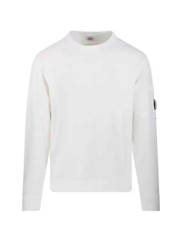 C.P. COMPANY Cotton Crewneck Sweatshirt With Magnifying Pocket - Bianco