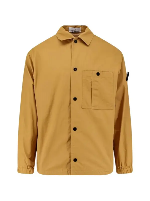 Stone Island Badge Snap-front Jacket With Chest Pocket & Elastic Cuffs